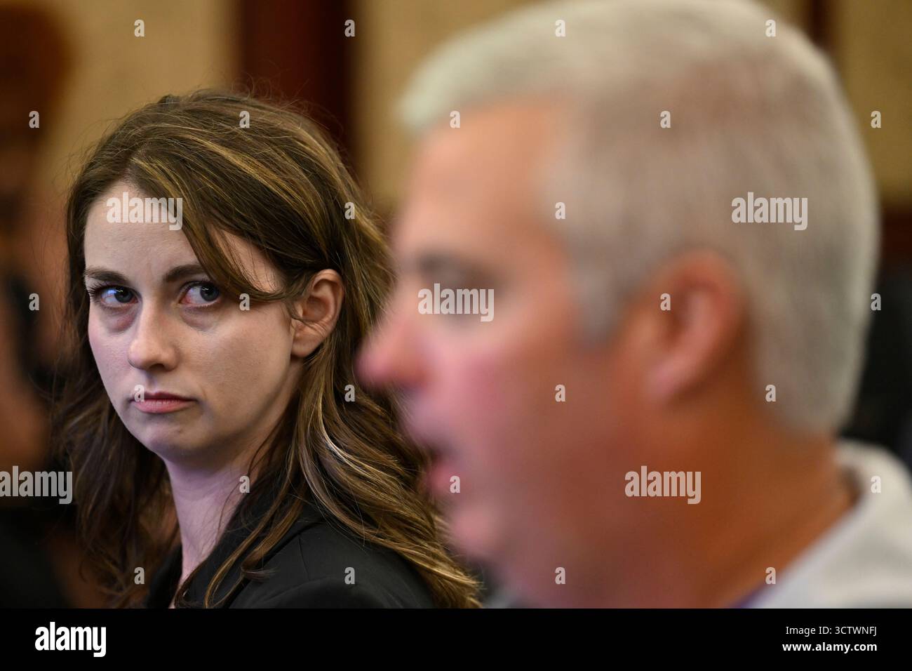 Mariah Plante of West Virginia listens to Dr Bryce Pulliam, an ...