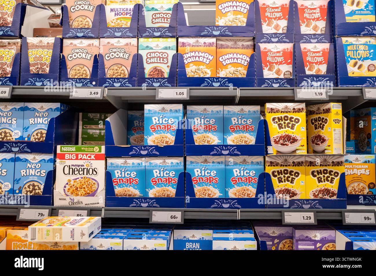 Colourful colorful packets cartons boxes of various brands of breakfast ...
