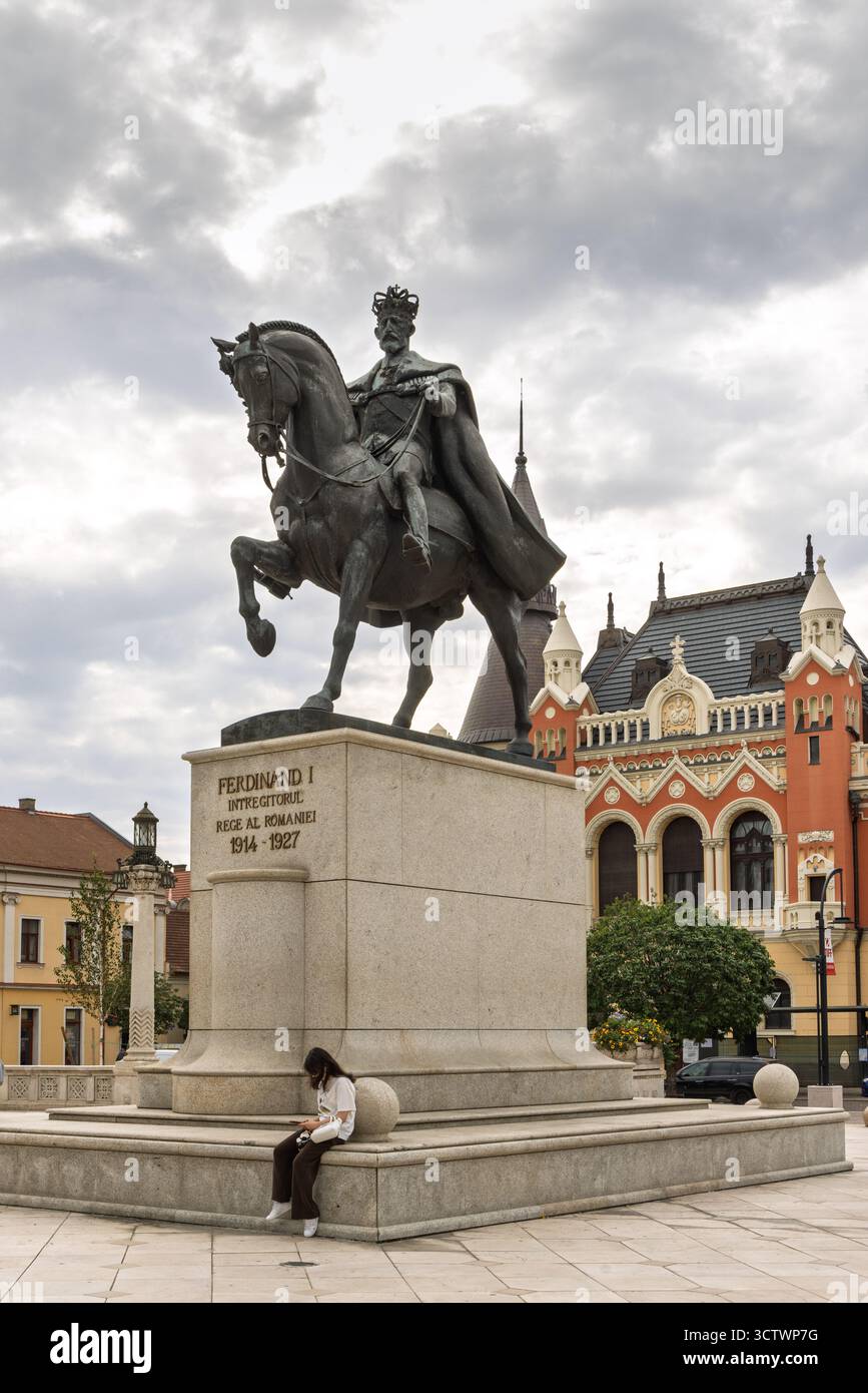 Oradea, Romania - September 24, 2025: Sculpture of Ferdinand I on his ...