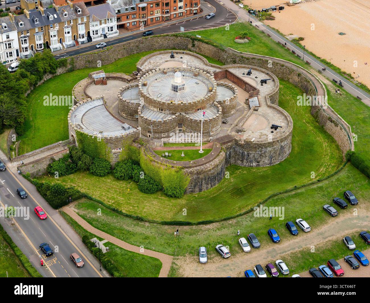 Aerial drone view of historic Deal Castle, a Tudor artillery fort on ...