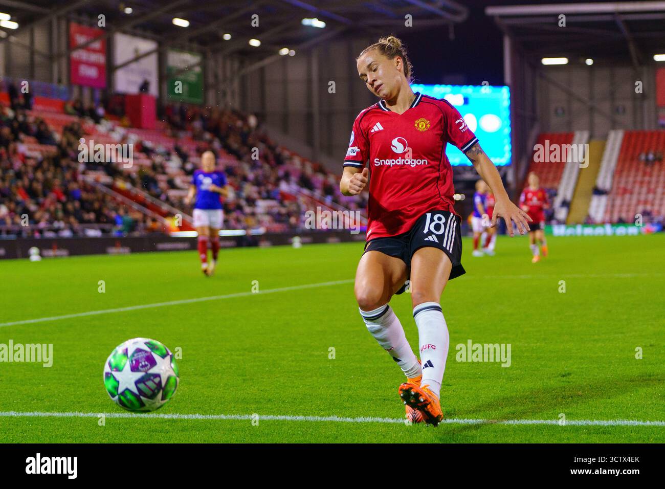 Manchester, UK, 8th Oct 2025: The ball runs out of play in front of ...