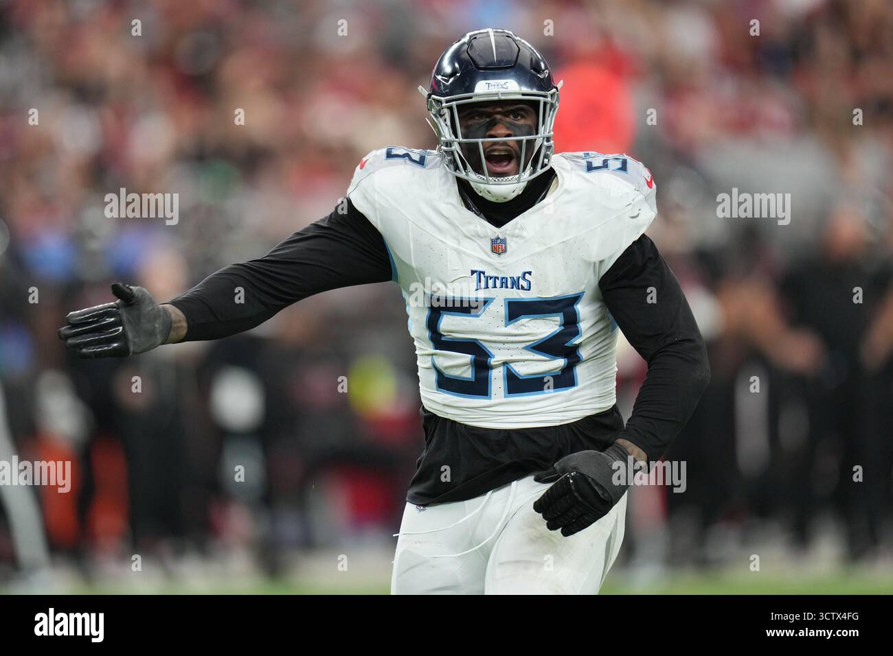 Tennessee Titans linebacker Jihad Ward (53) reacts during an NFL ...