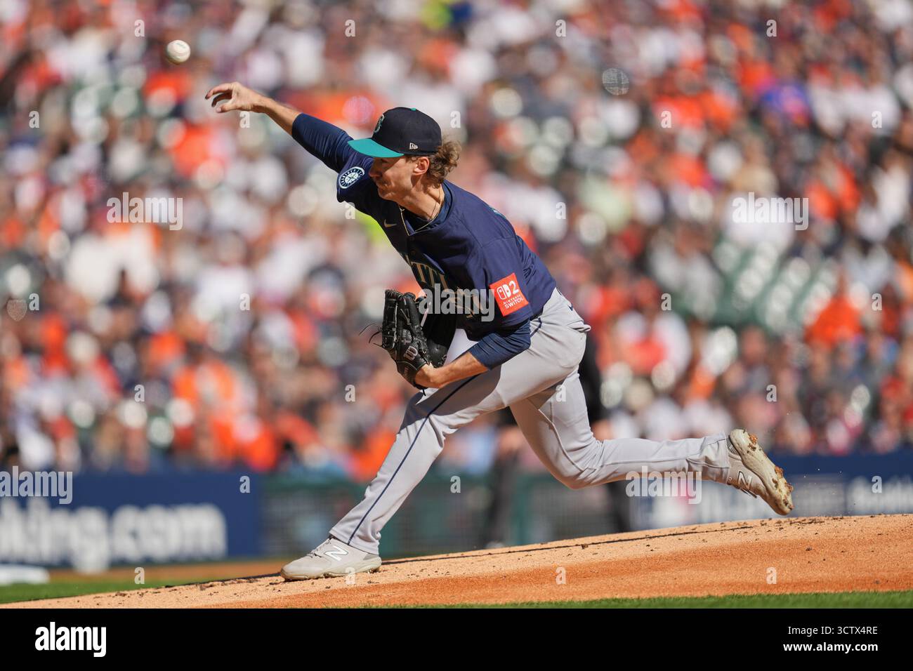 Seattle Mariners starting pitcher Bryce Miller throws during the first ...