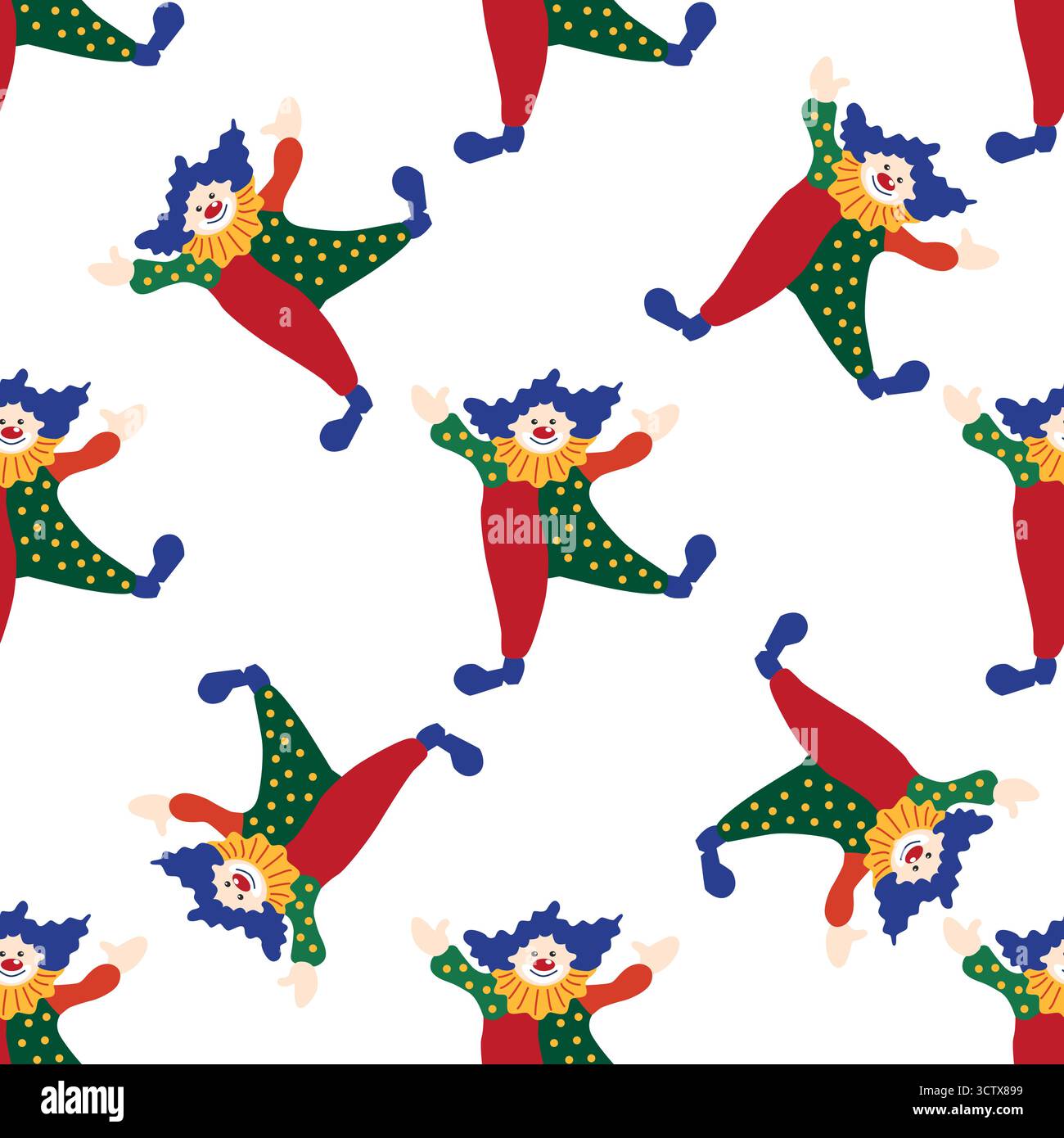 Seamless pattern with CIRCUS theme. Clowns, strongmen, lions, magic hat ...