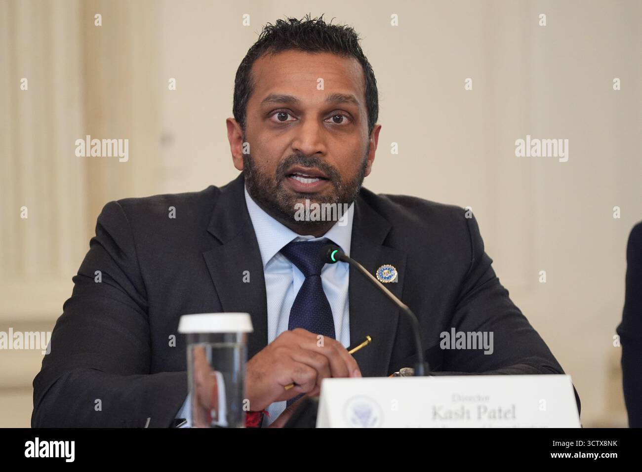 FBI director Kash Patel speaks during a roundtable meeting on antifa ...