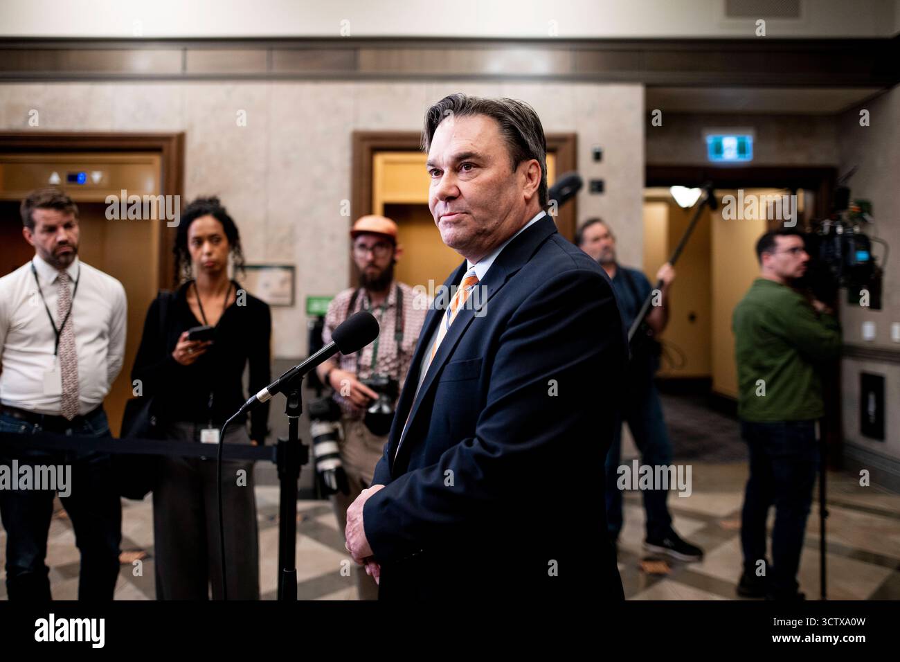 NDP Interim Leader Don Davies speaks to reporters in the Foyer of the ...