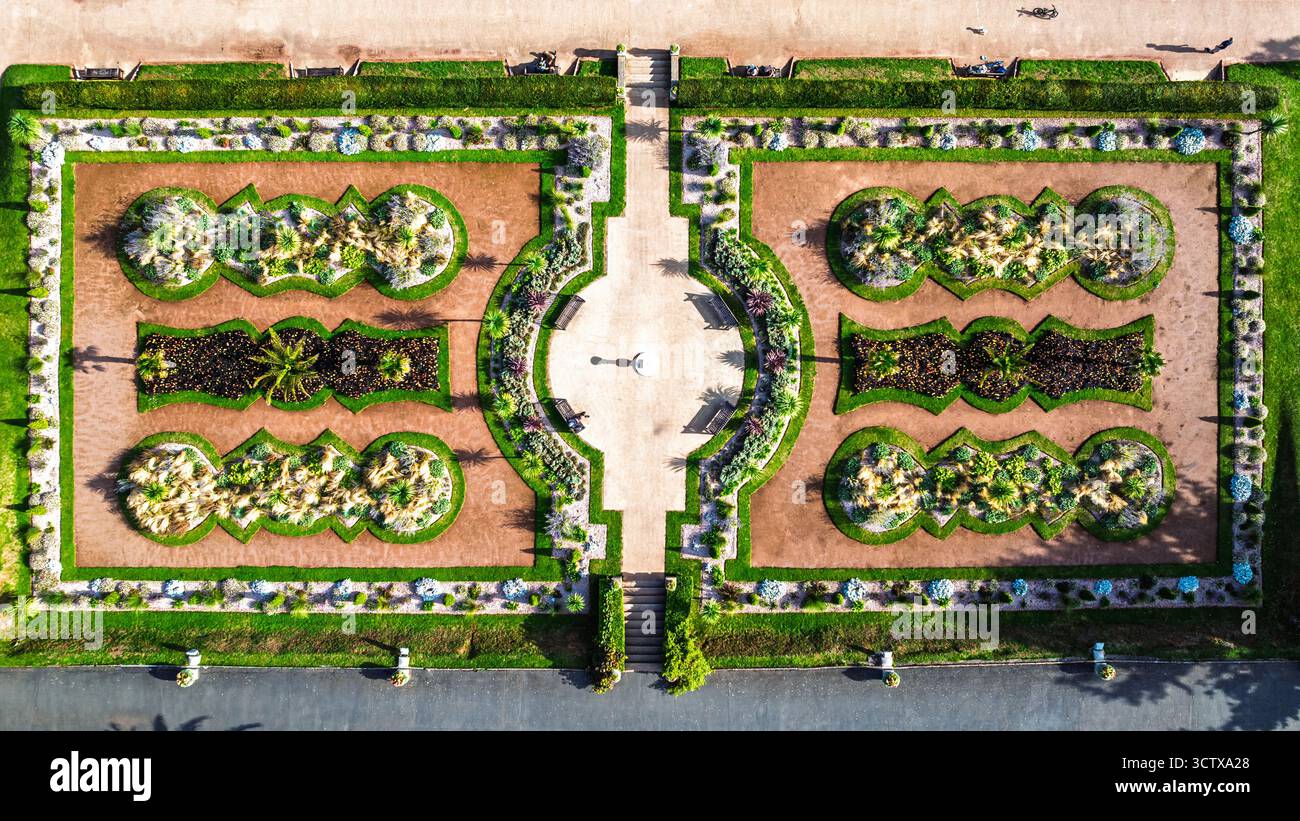 Top Down view over Italian Garden in Abbey Park from drone, Torquay ...