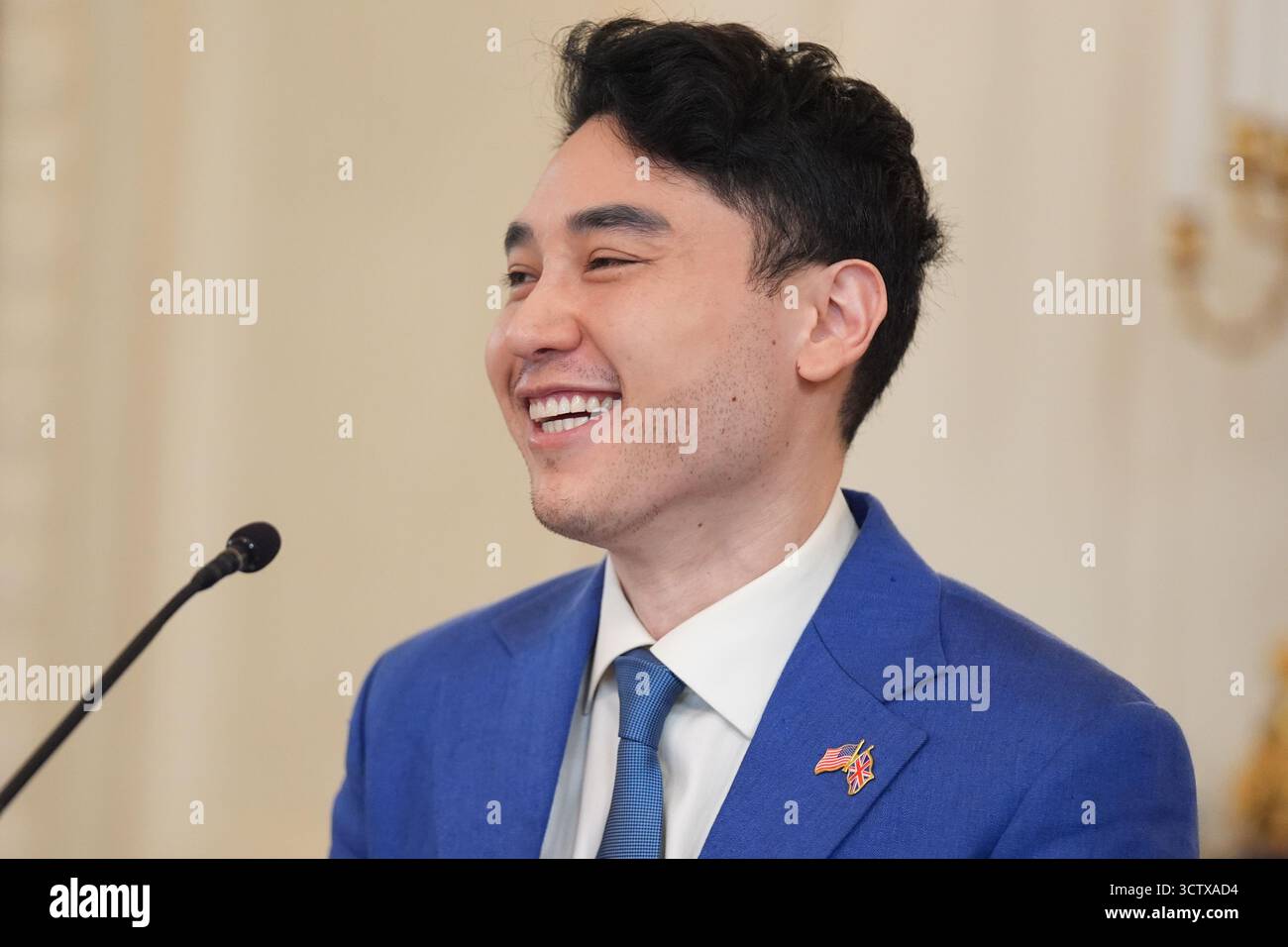 Andy Ngo listens as President Donald Trump speaks during a roundtable meeting on antifa in the ...
