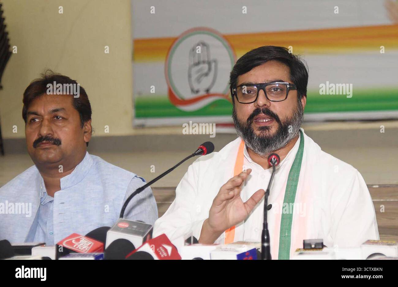 PATNA, INDIA - OCTOBER 8: Congress MP Tanuj Puniya addressing a press ...