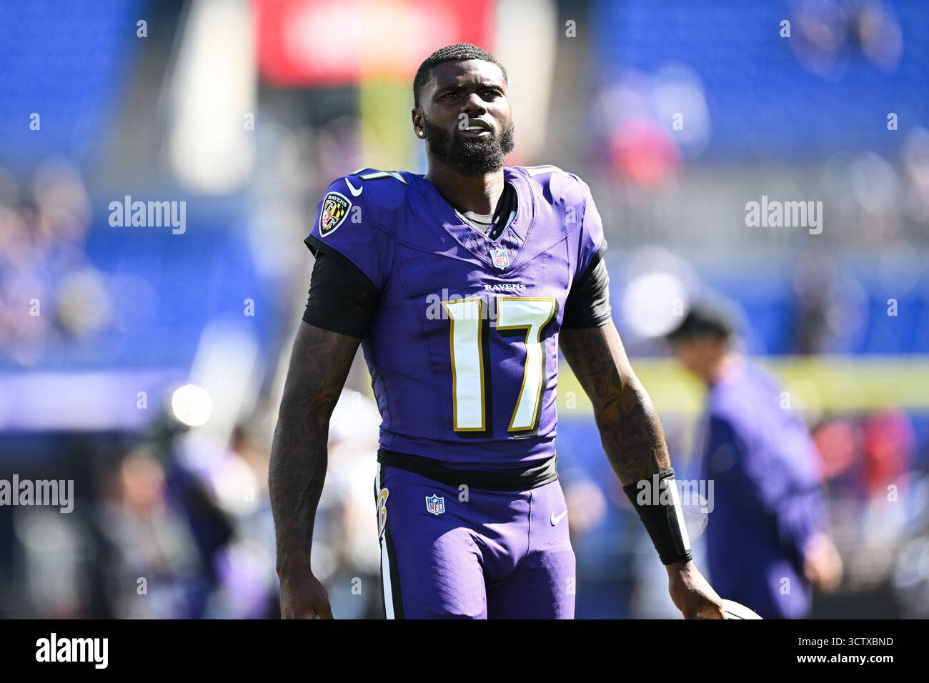 Baltimore Ravens quarterback Tyler Huntley looks on during pre-game ...