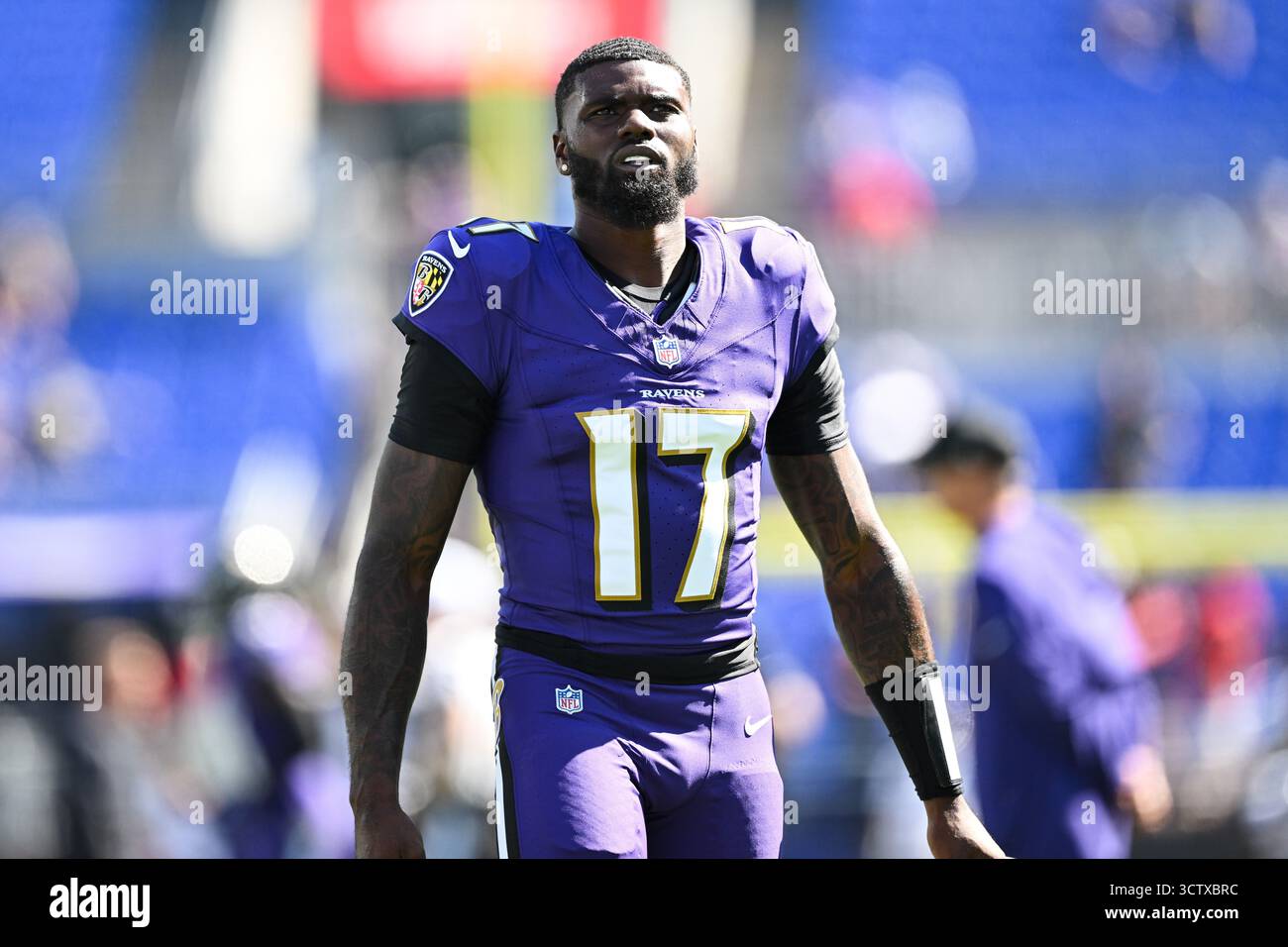 Baltimore Ravens quarterback Tyler Huntley looks on during pre-game ...
