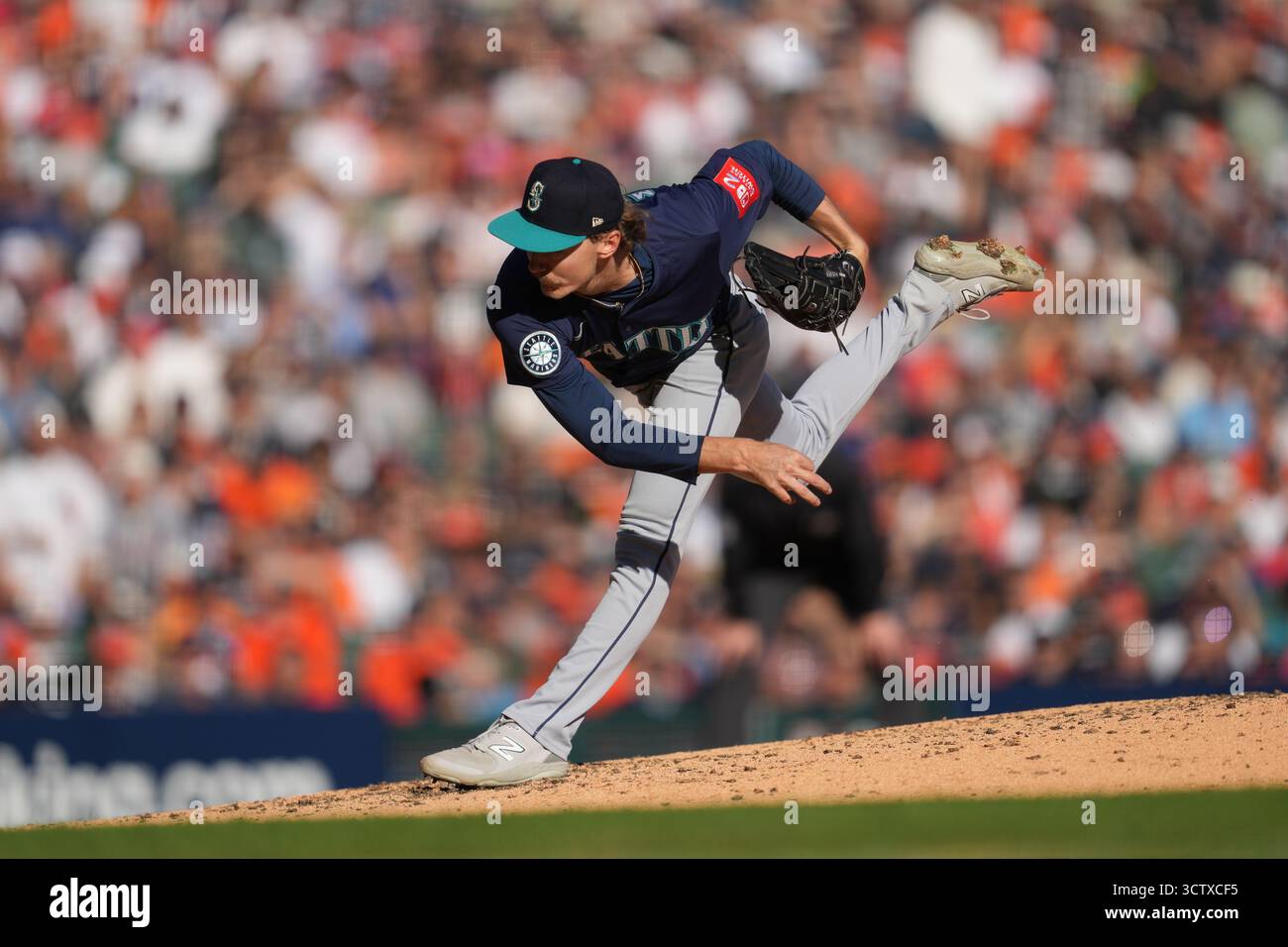 Seattle Mariners starting pitcher Bryce Miller throws during the fifth ...