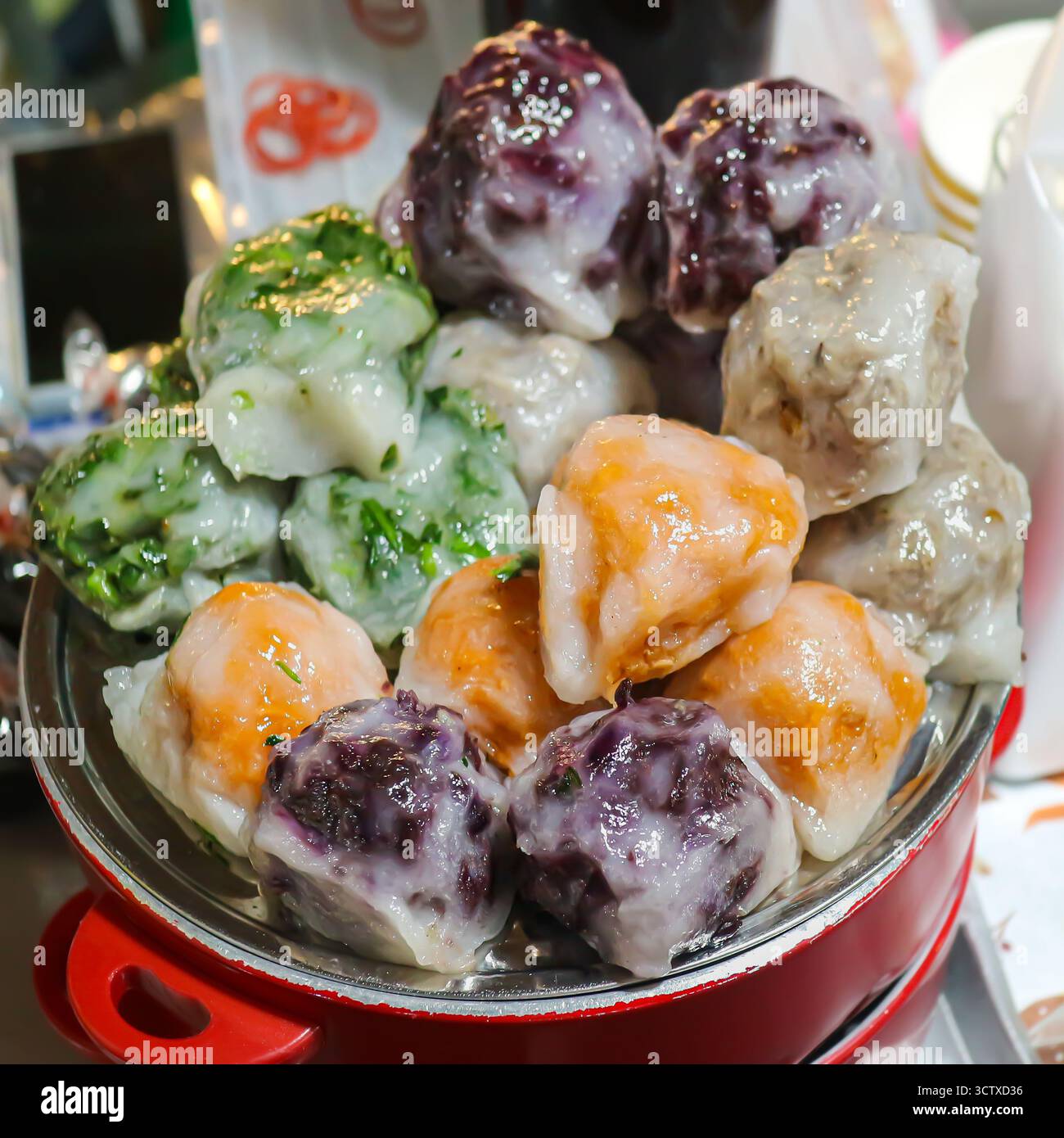Colorful, round Thai Chive Cakes (Kuicheai) with assorted vegetable ...