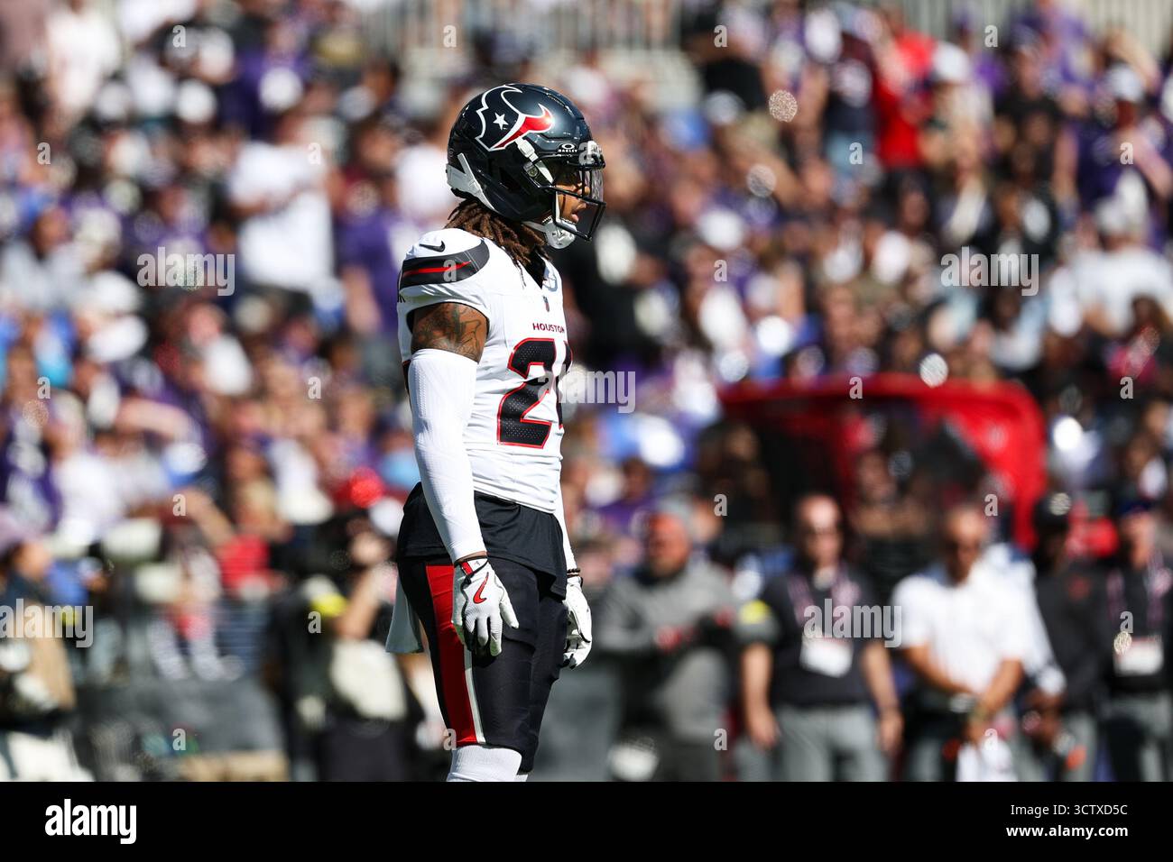 Houston Texans cornerback Derek Stingley Jr. (24) looks on between ...