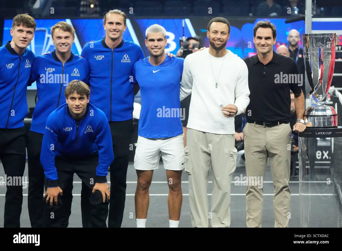 Roger Federer, co-creator of the Laver Cup, right, and Golden State ...