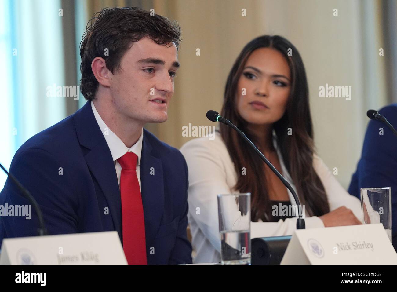Nick Shirley speaks during a roundtable meeting with President Donald ...