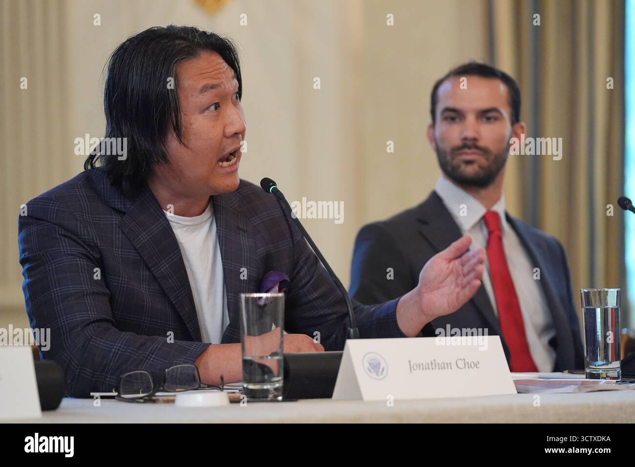 Jonathan Choe speaks during a roundtable meeting with President Donald ...