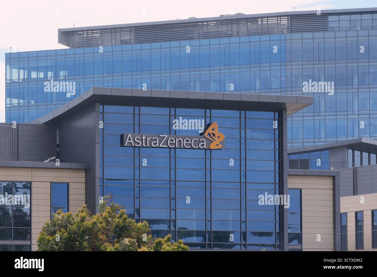An AstraZeneca sign is displayed at the company's toffice in South San ...