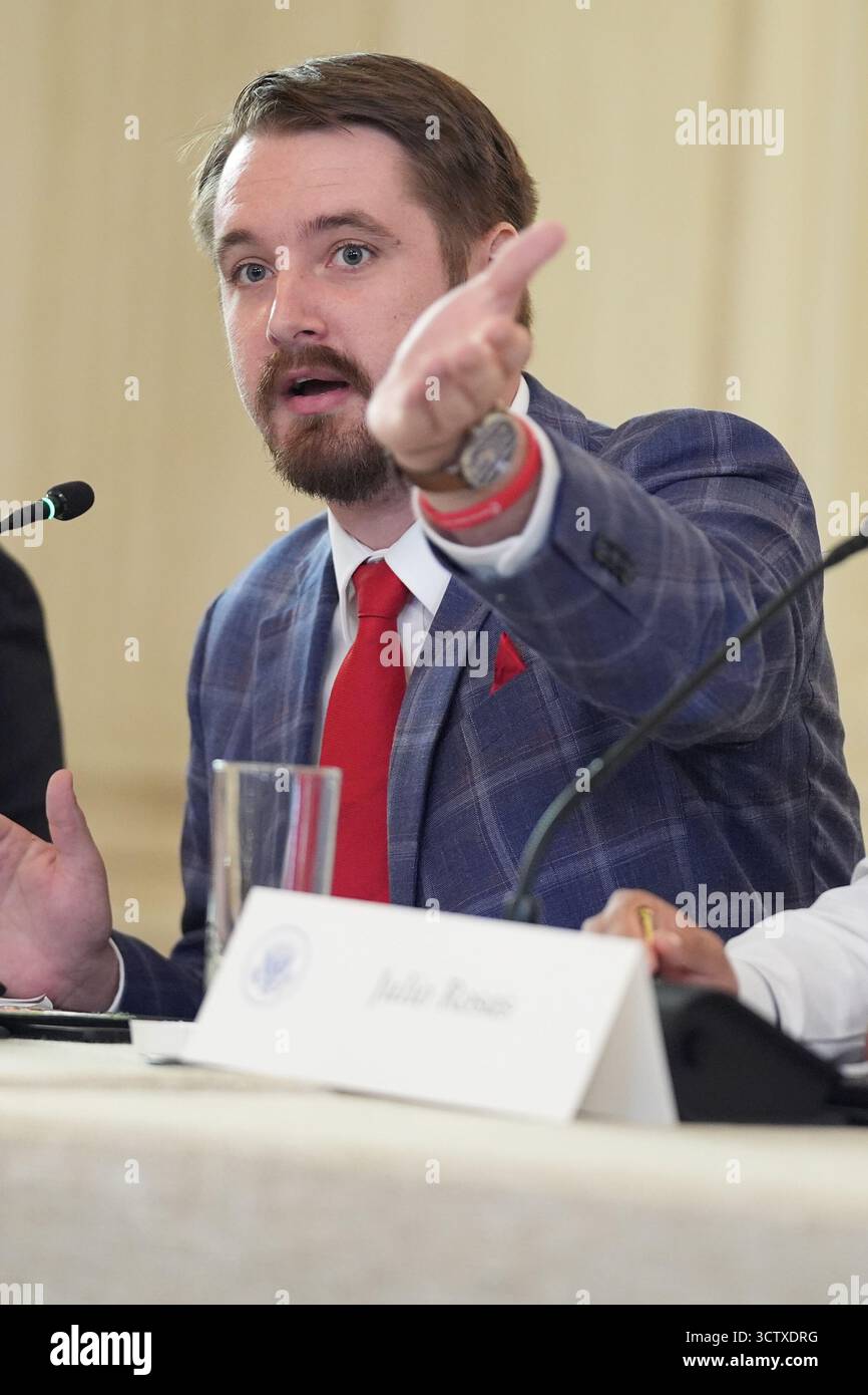 Nick Sotor speaks during a roundtable meeting with President Donald ...