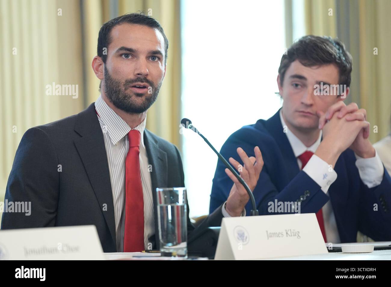 James Klug speaks during a roundtable meeting with President Donald ...
