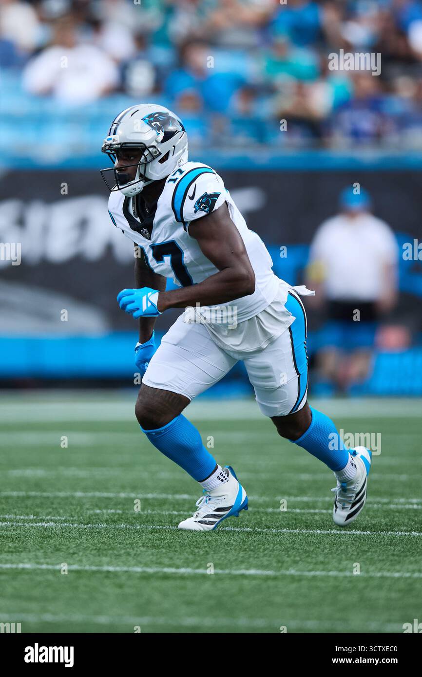 Carolina Panthers wide receiver Xavier Legette (17) runs a route during ...