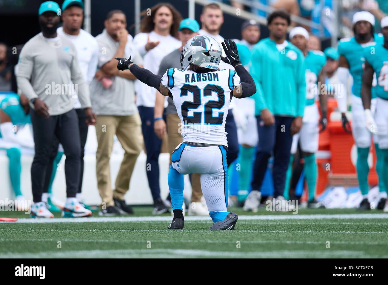 Carolina Panthers safety Lathan Ransom (22) celebrates after a play on ...