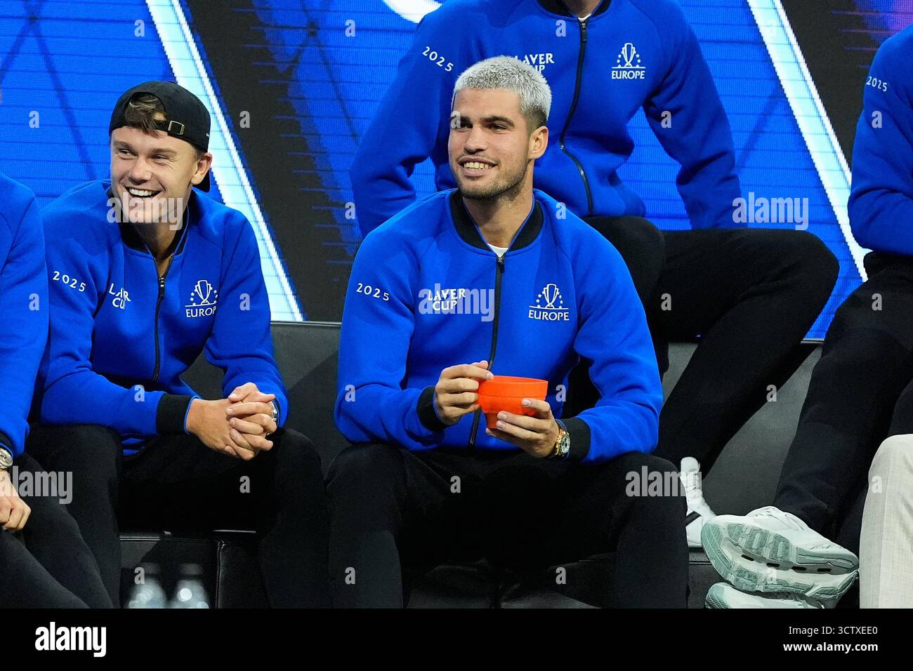 Team Europe's Holger Rune, of Denmark, left, and Carlos Alcaraz, of ...