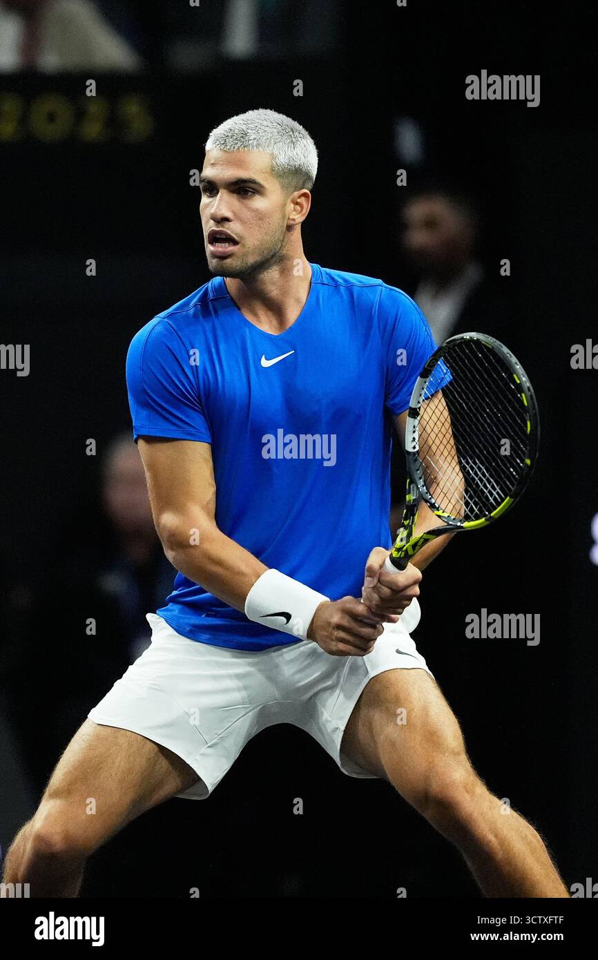 Team Europe's Carlos Alcaraz, of Spain, during a doubles match on the ...