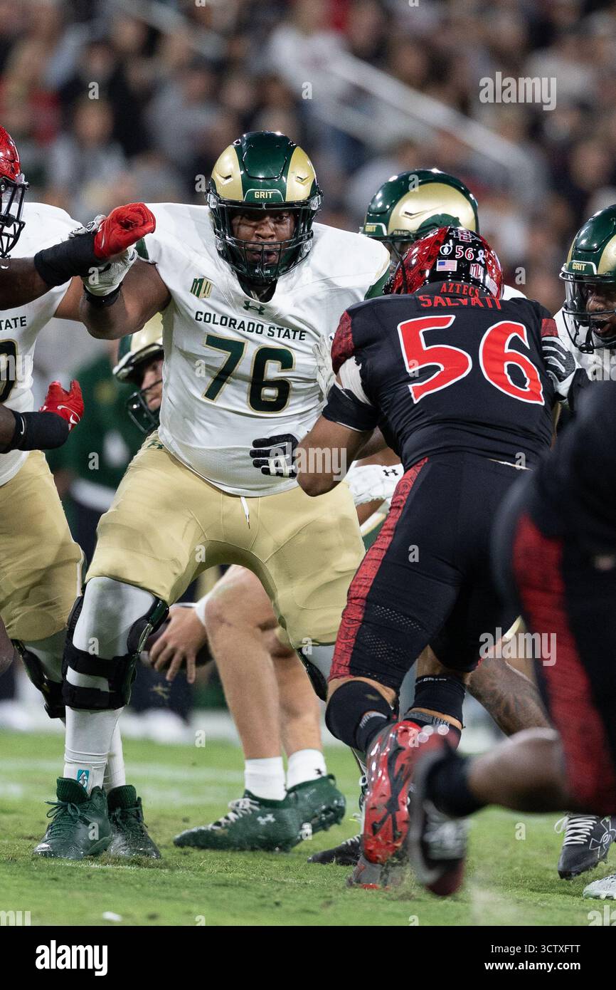 SAN DIEGO, CA - OCTOBER 03: Colorado State offensive line Alex Foster ...