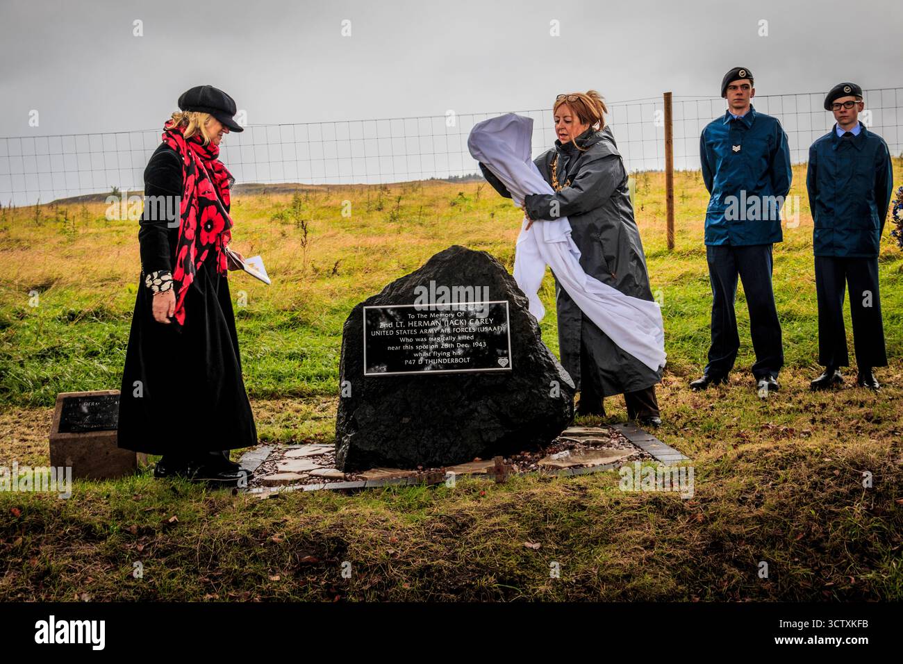 Memorial stone to WWII US airman, 2nd Lt. Herman Carl Jack Carey Stock ...