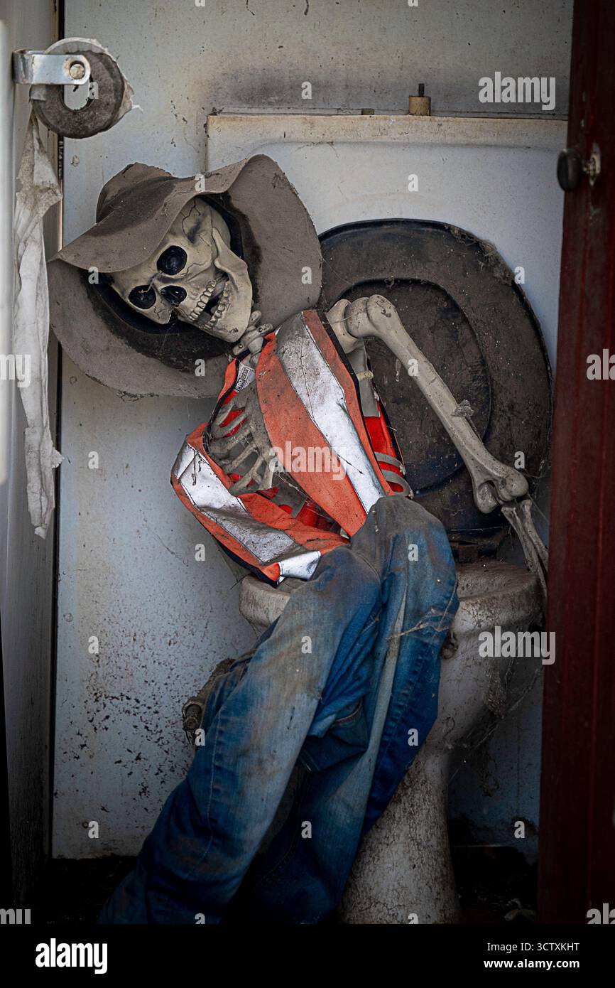 Skeleton on toilet, Foxtrap Motel on Diamantina Development Road ...