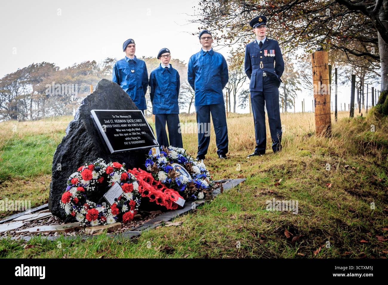Memorial stone to WWII US airman, 2nd Lt. Herman Carl Jack Carey Stock ...