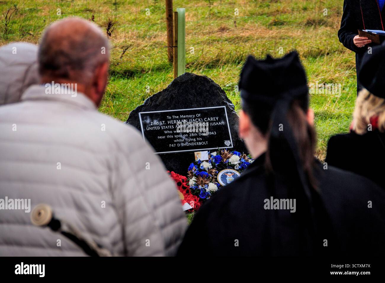 Memorial stone to WWII US airman, 2nd Lt. Herman Carl Jack Carey Stock ...