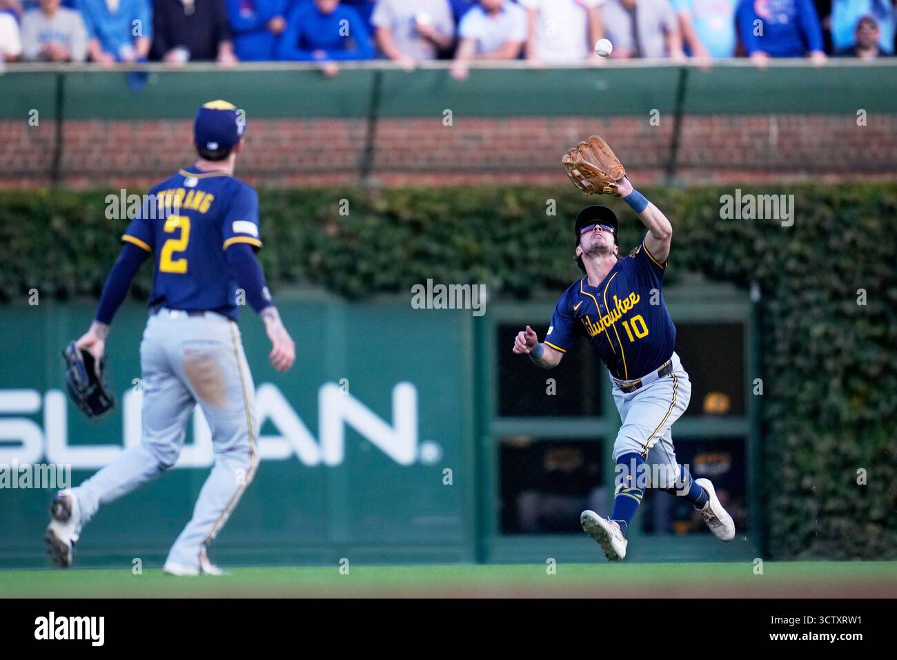 Milwaukee Brewers' Sal Frelick makes a running catch on a ball hit by ...
