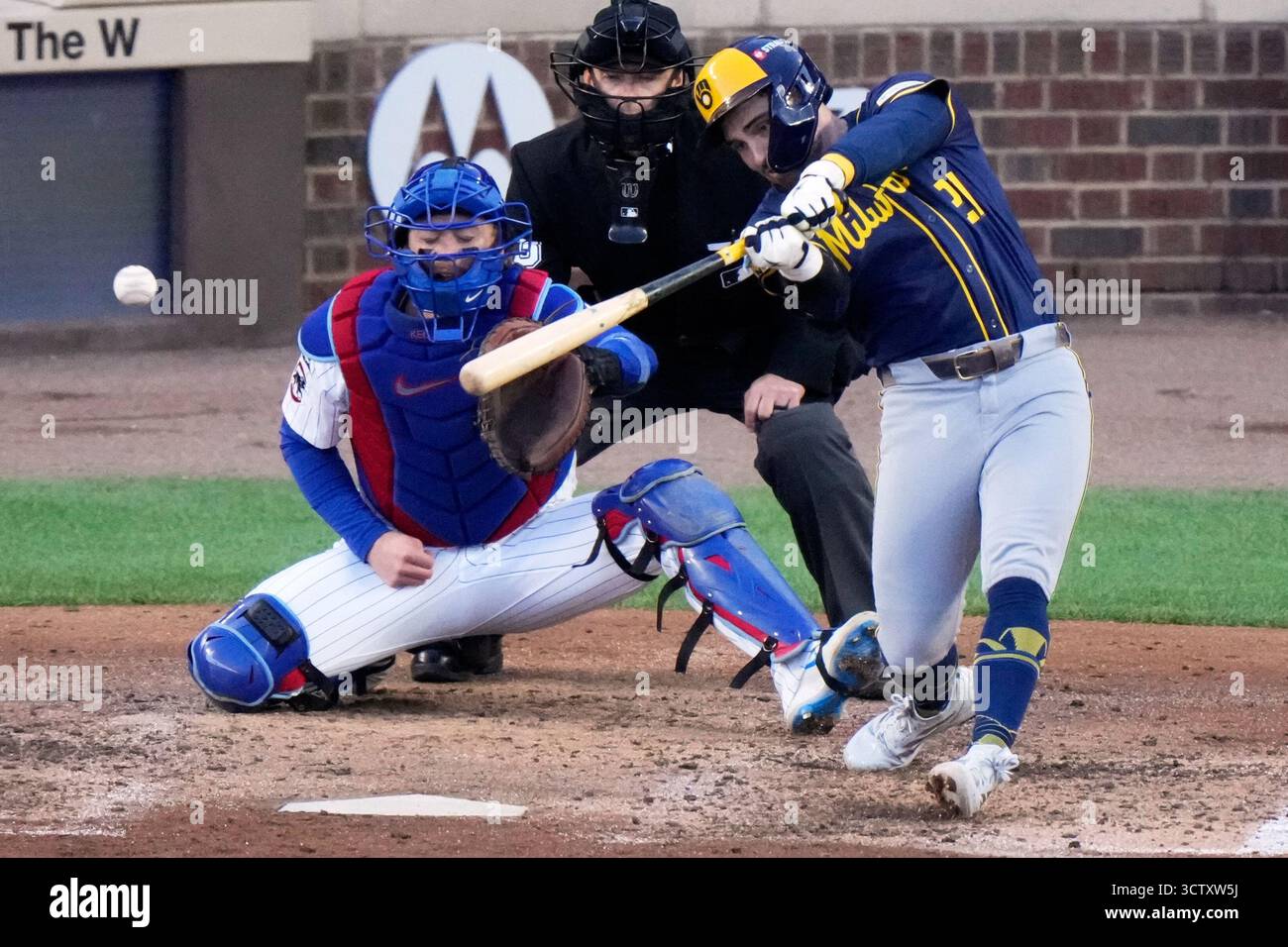 Milwaukee Brewers' Caleb Durbin hits an RBI single during the fourth ...