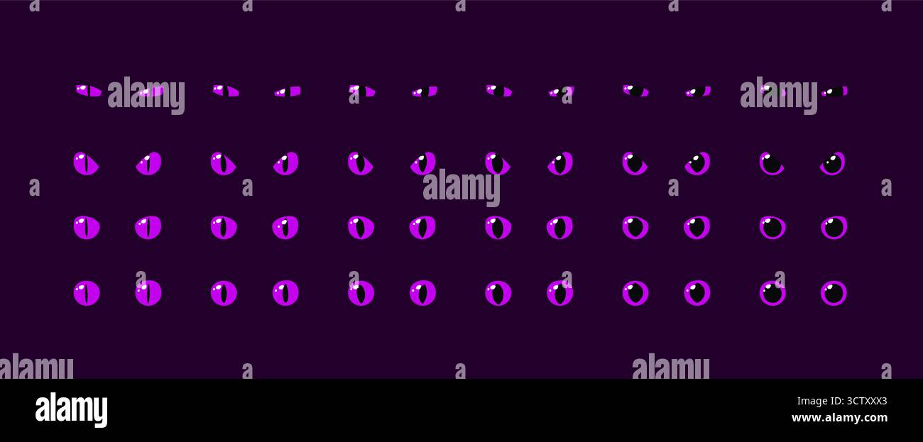 Set of purple glowing eyes dark background fantasy magic cartoon animal ...