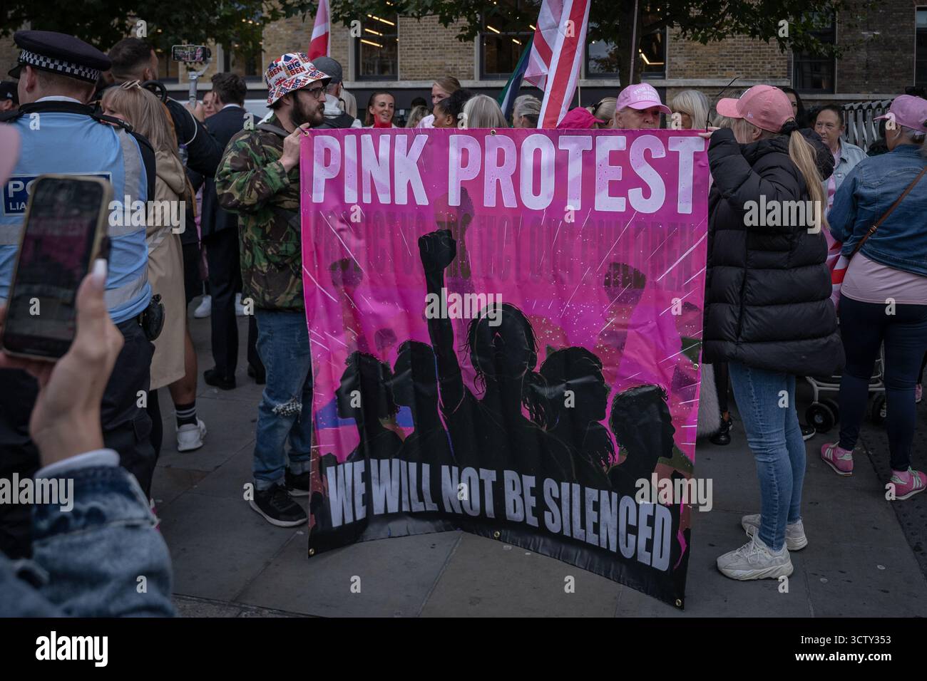 London, UK. 8th October 2025. 'Pink Ladies' protest movement outside ...