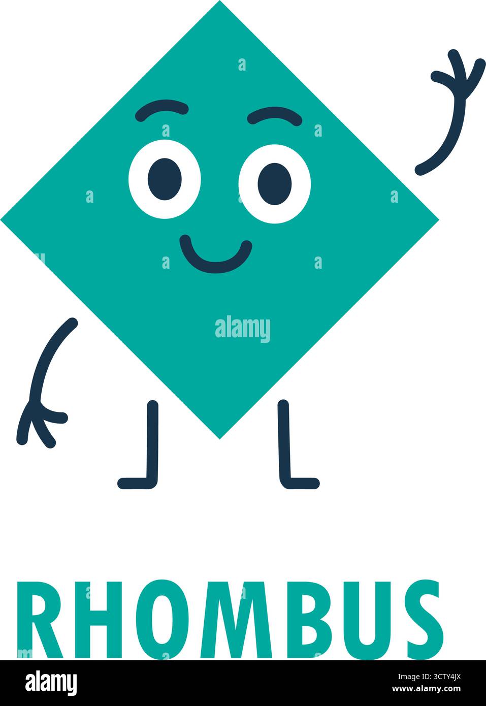 Green rhombus cartoon character with cute face, arms and legs. Fun ...