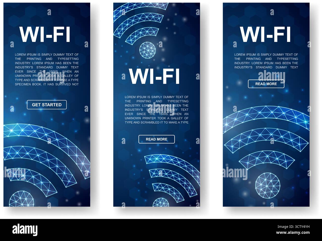 Set of Wi-Fi vertical banners. Internet zone low poly symbols for ...