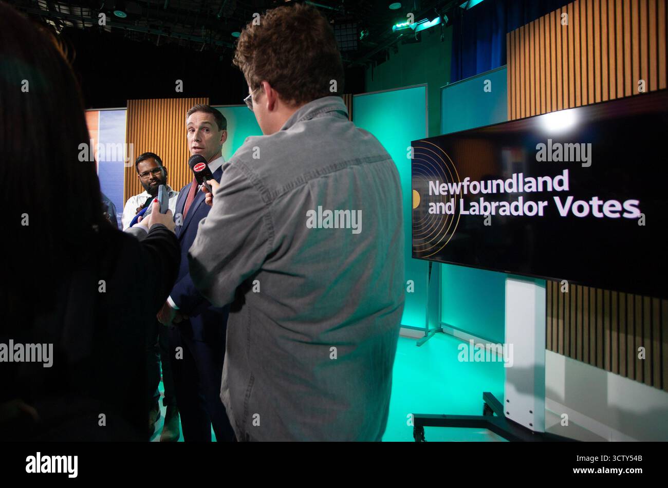 Liberal Leader John Hogan takes questions from the media in the CBC N.L. studio in St. John's ...