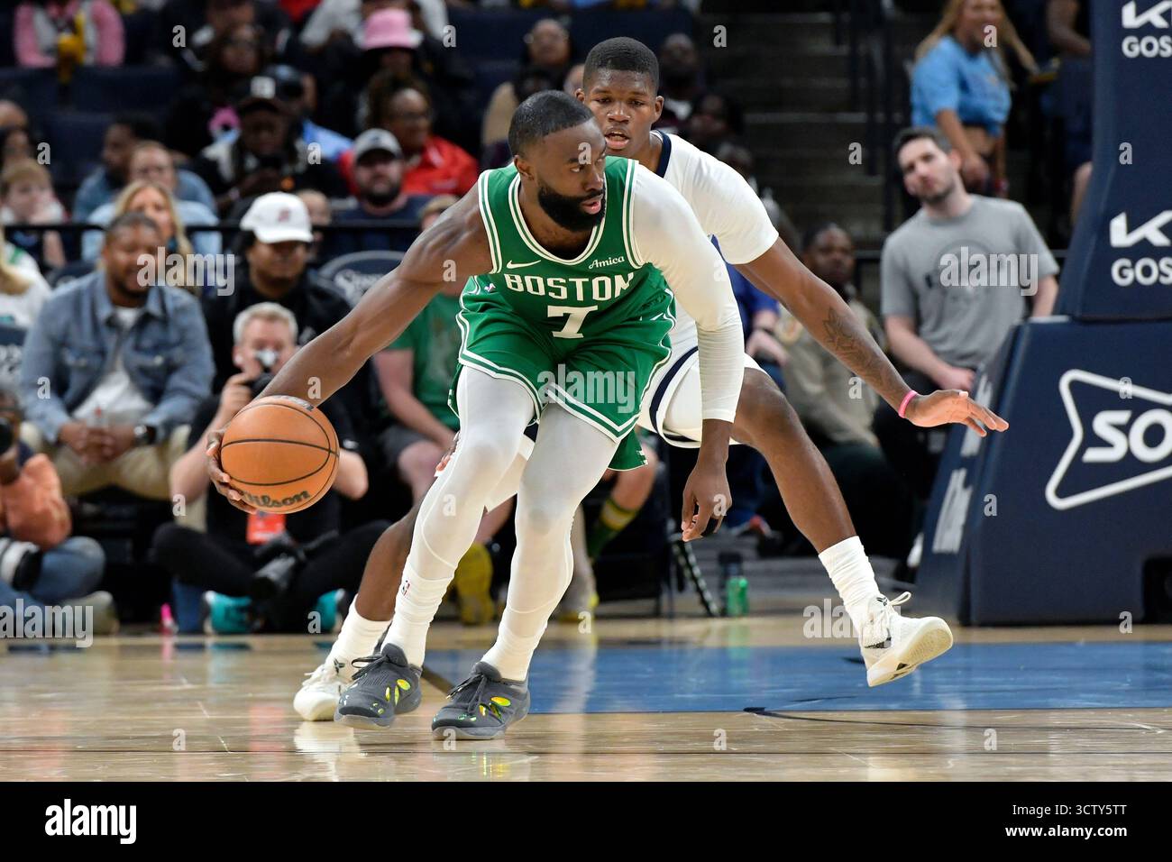 Boston Celtics guard Jaylen Brown (7) handles the ball against Memphis ...