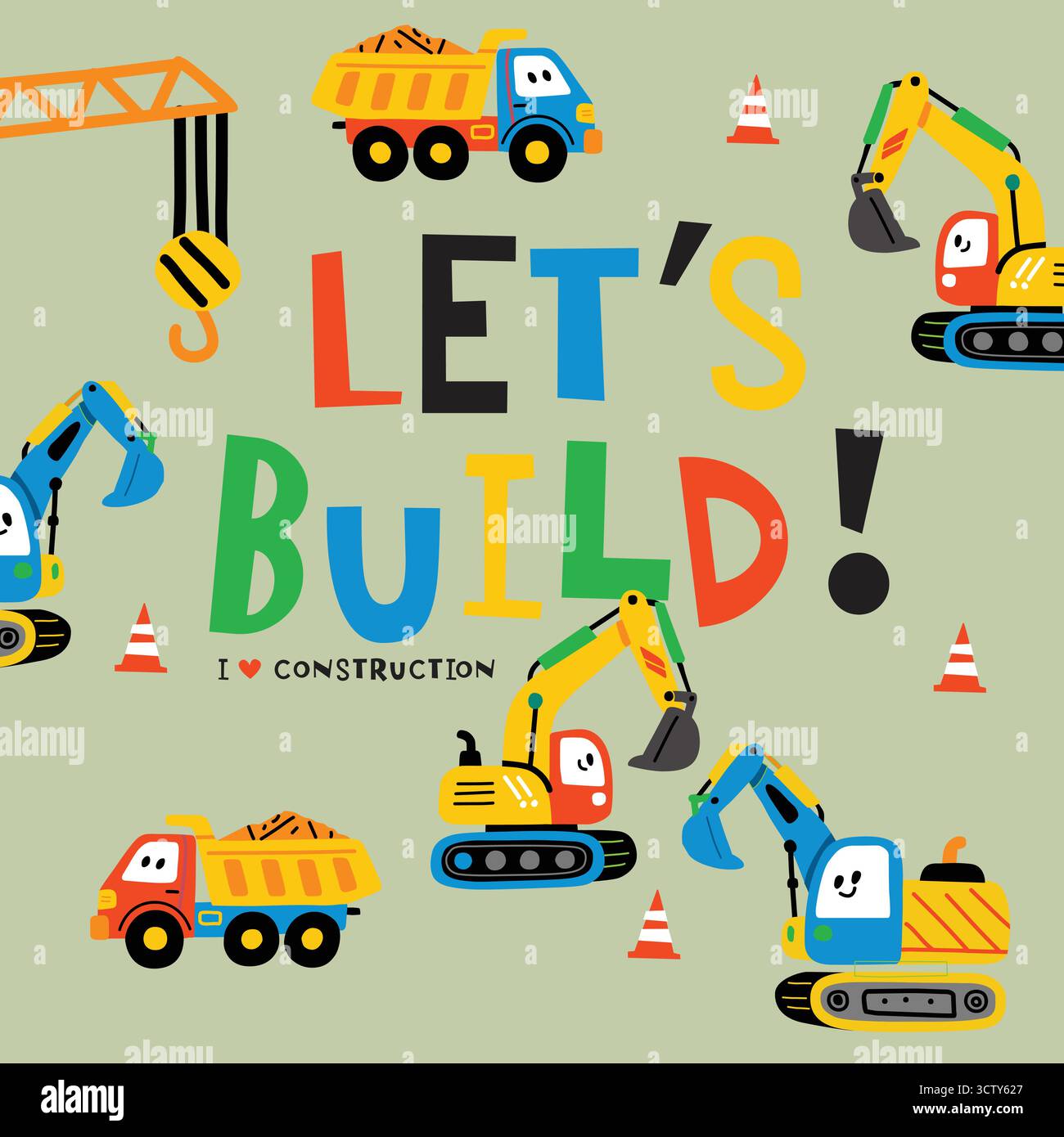 Cute Kids Construction Site Illustration with Text Let's Build Stock ...