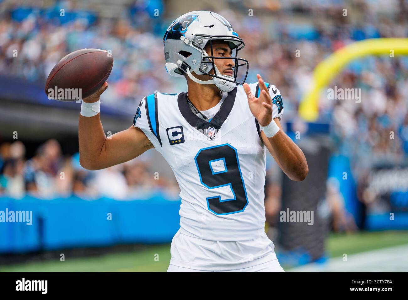 Carolina Panthers quarterback Bryce Young (9) warms up during an NFL ...