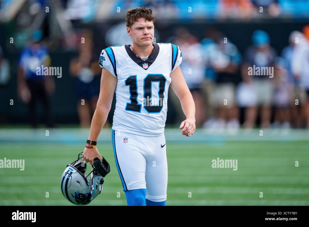 Carolina Panthers kicker Ryan Fitzgerald (10) looks on during an NFL football game between the ...