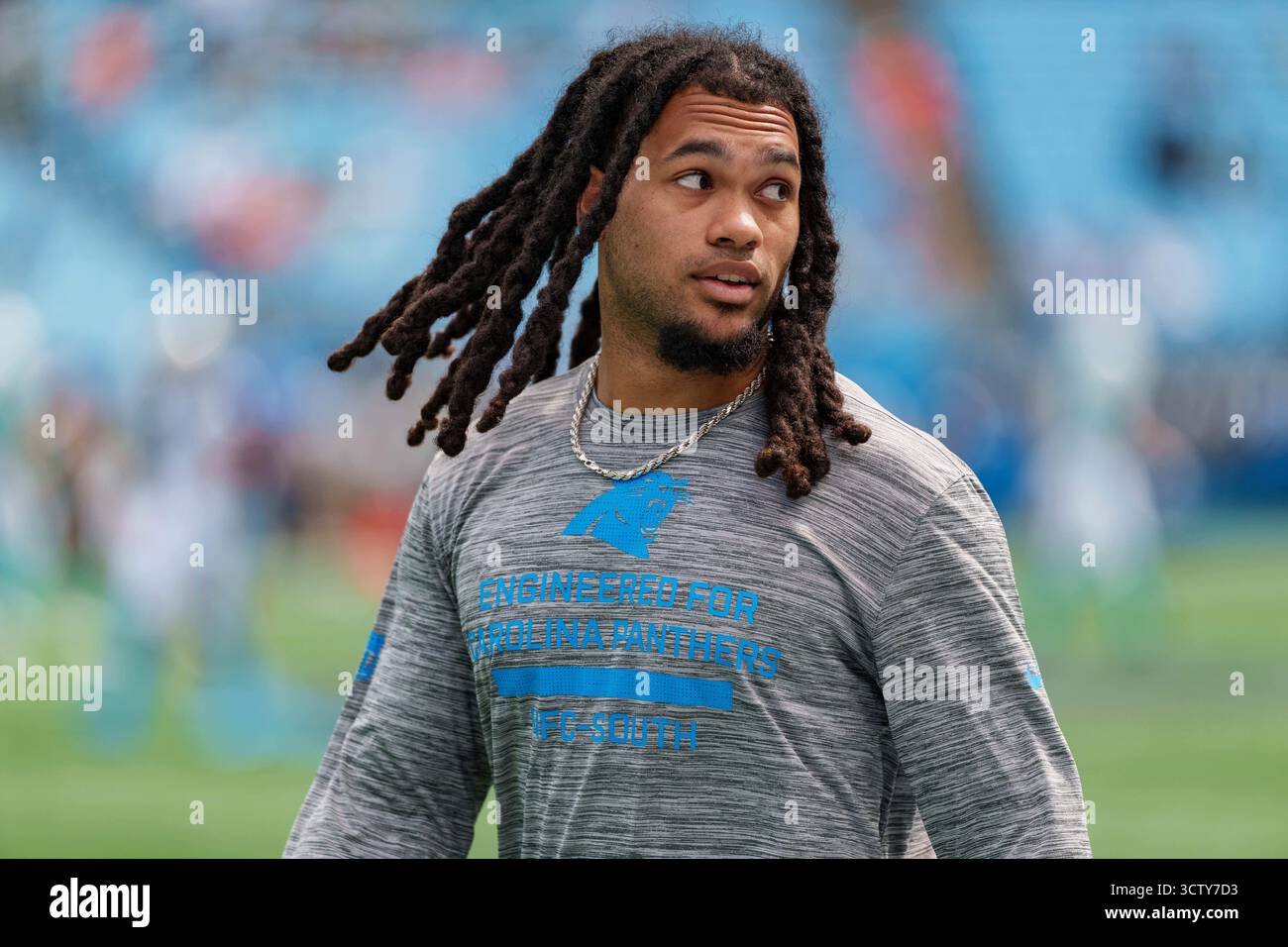 Carolina Panthers running back Jonathon Brooks looks on during an NFL ...
