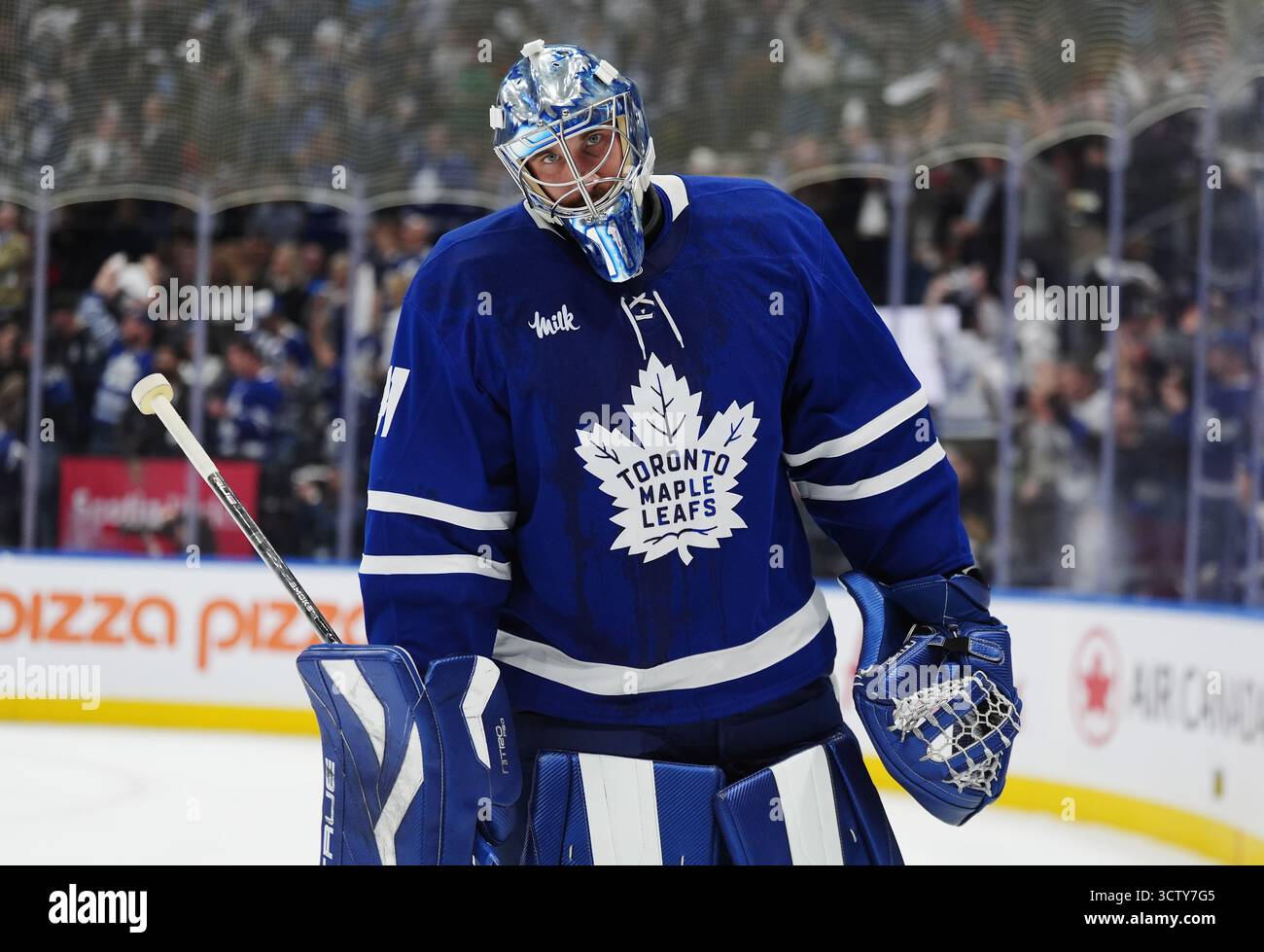 Toronto Maple Leafs goaltender Anthony Stolarz (41) skates on a break ...