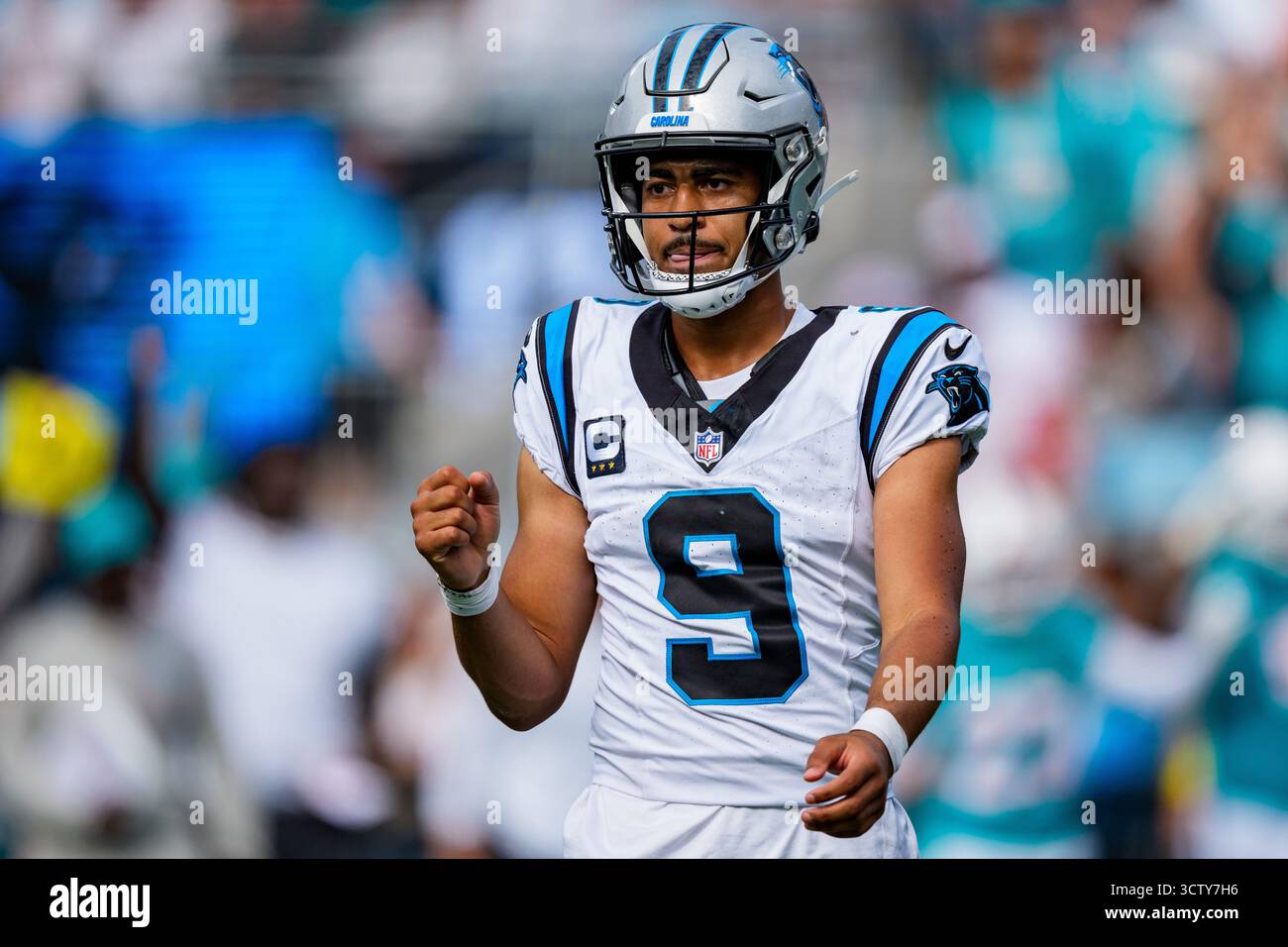 Carolina Panthers quarterback Bryce Young (9) reacts during an NFL ...