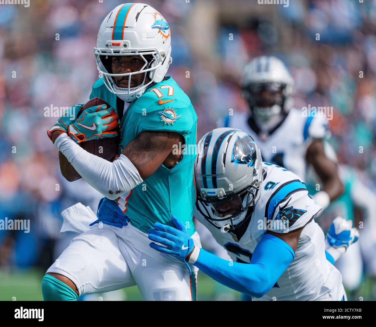 Carolina Panthers cornerback Mike Jackson (2) tries to tackle Miami ...