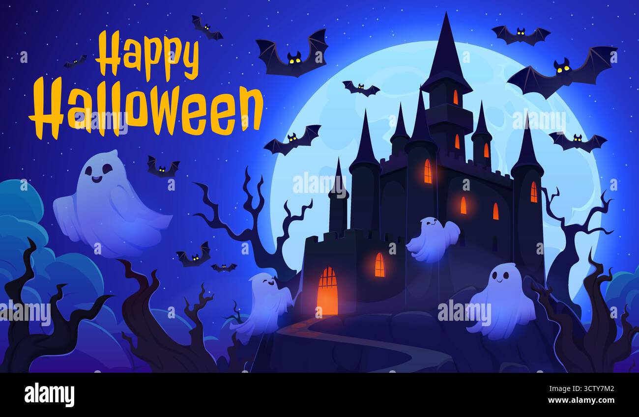 Halloween castle ghosts bats hi-res stock photography and images - Alamy
