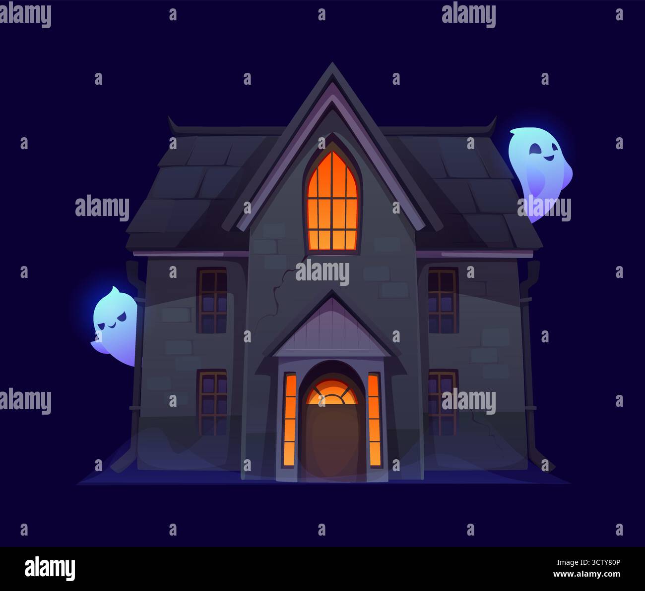 Cartoon Halloween house with ghosts Stock Vector Image & Art - Alamy